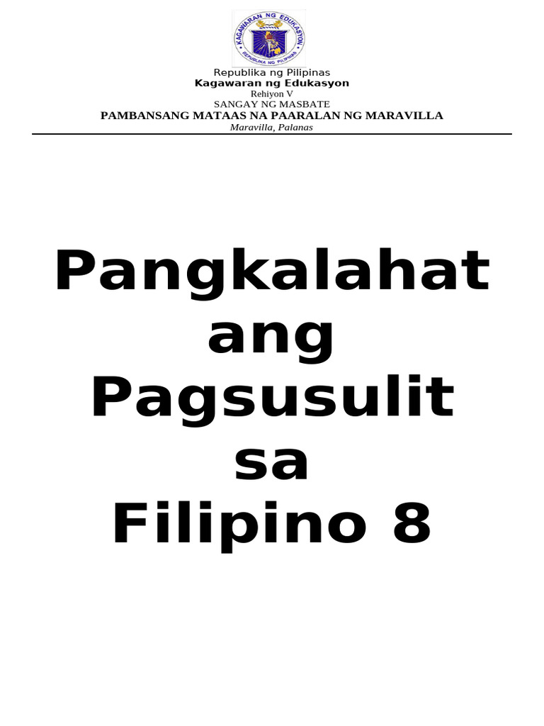 Pangkalahatang Pagsusulit Sa Filipino 8 (Final Copy) | PDF