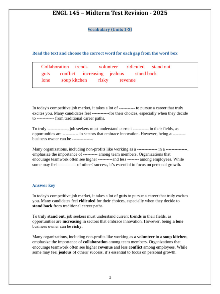 ENGL 145 Midterm Test Revision Guide | PDF | Verb | Subject (Grammar)