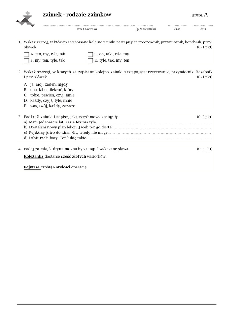 1.1.zaimek - Rodzaje Zaimkow | PDF