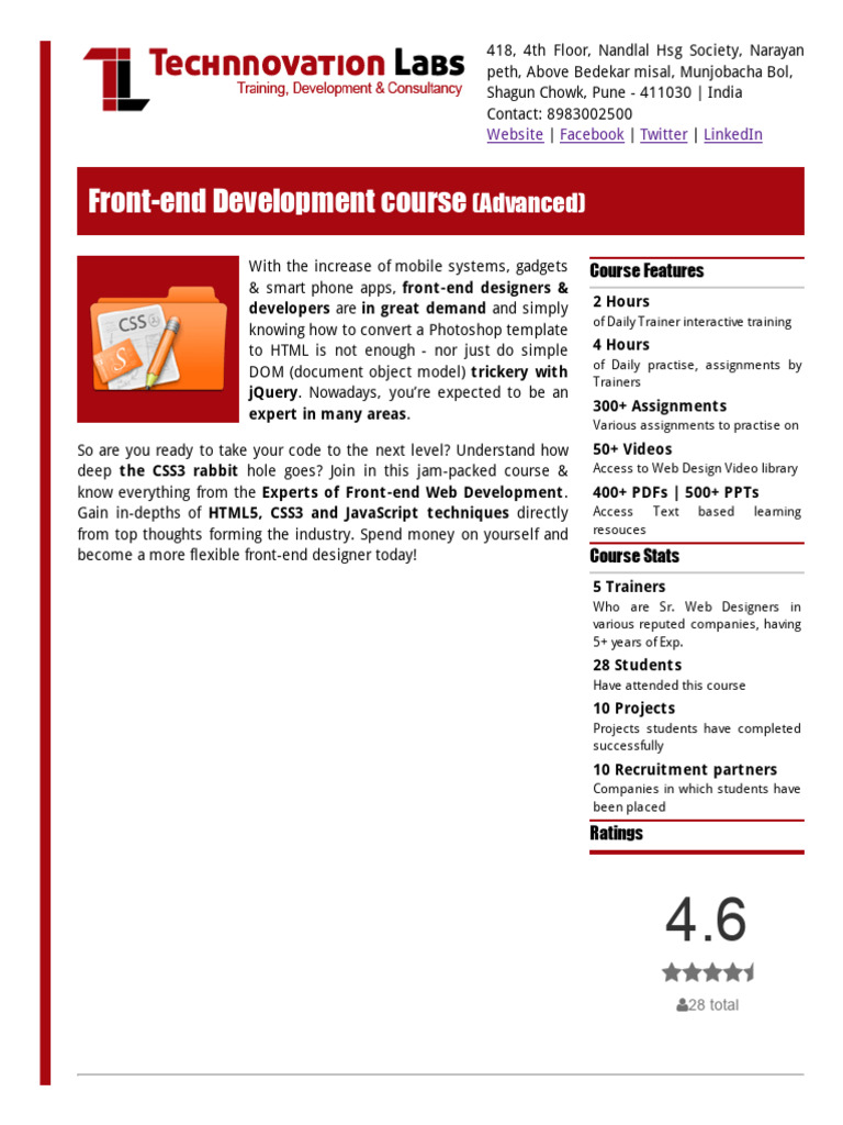 FrontEnd Dev Course Details | PDF | Html Element | Document Object Model