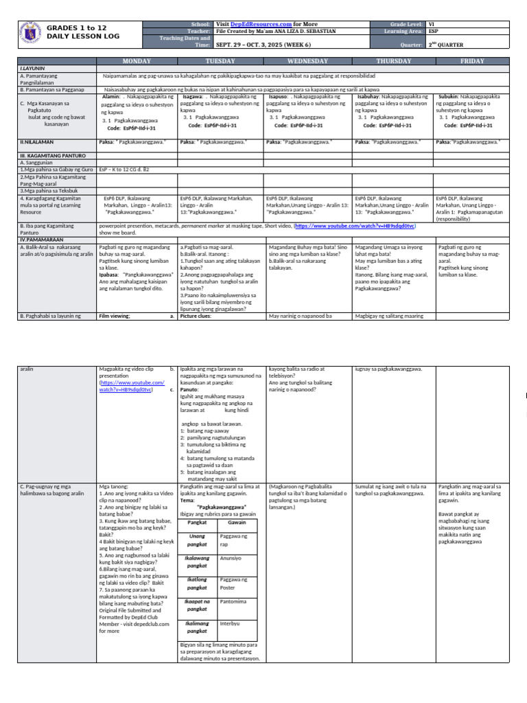 DLL - Esp 6 - Q2 - W6 | PDF