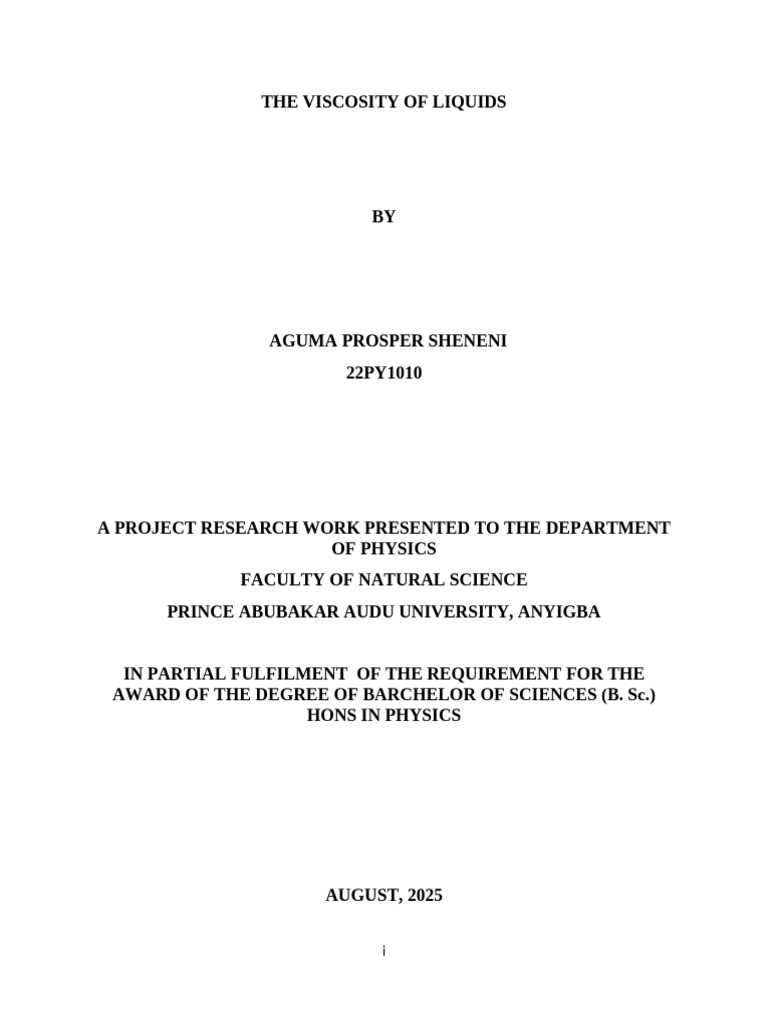 Prosper Project Work - Cover Page (New) | PDF | Viscosity | Liquids