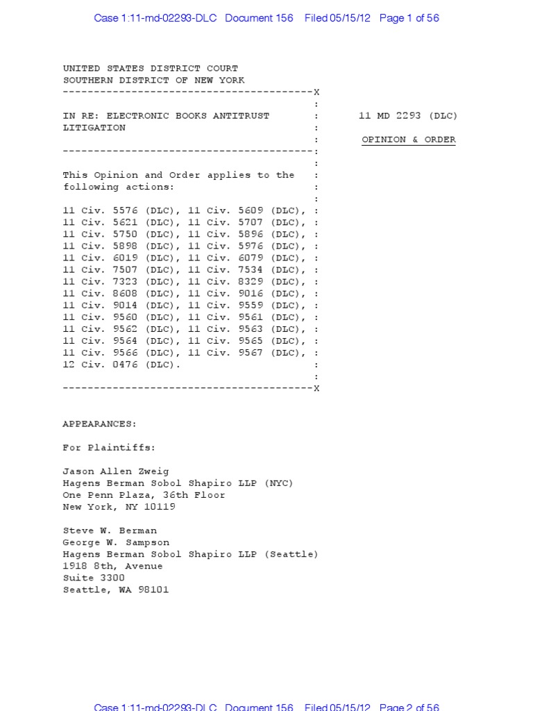 Judge Cote's Refusal To Dismiss Unmarked) | PDF