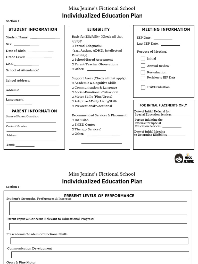 Individualized Education Plan Template | PDF | Individualized Education ...
