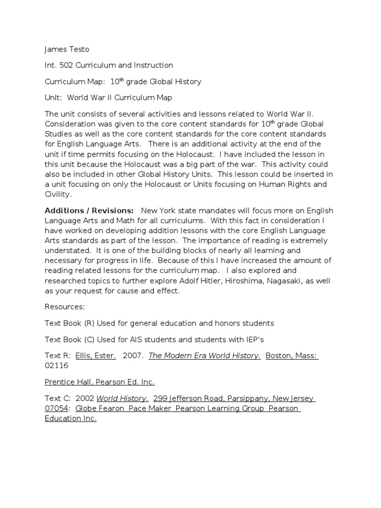 Int 502 Final Project Curriculum Map For Global History | PDF | Nazi ...