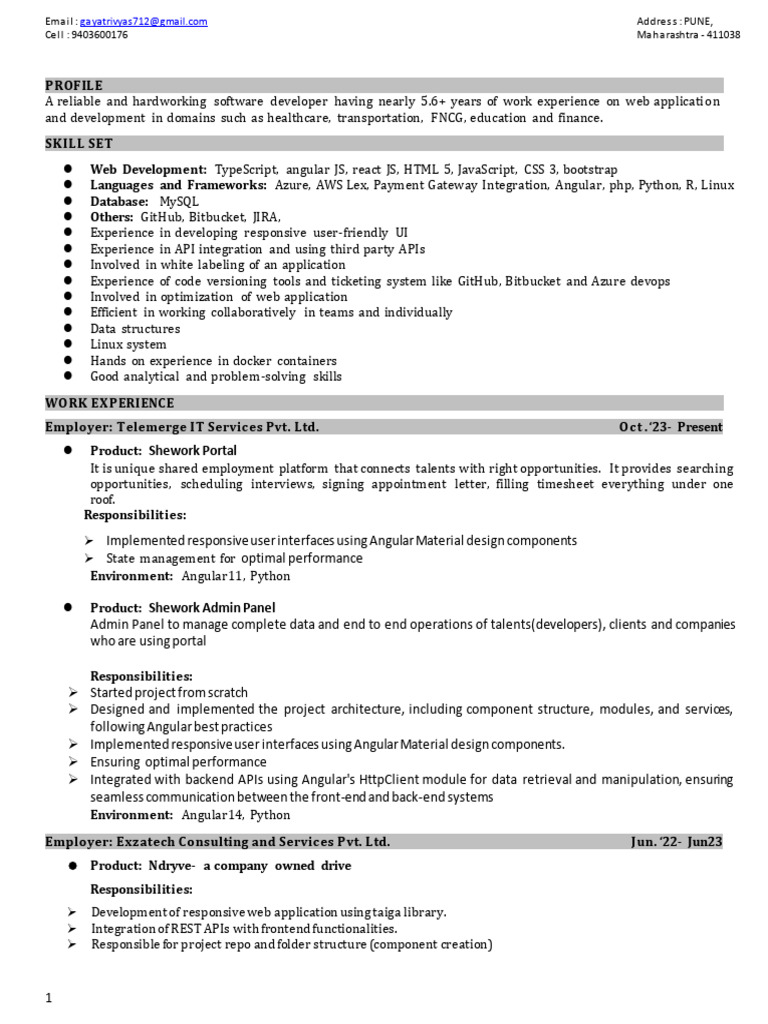 Gayatri Vyas Angular Python Resume | PDF | Computing | Software Engineering