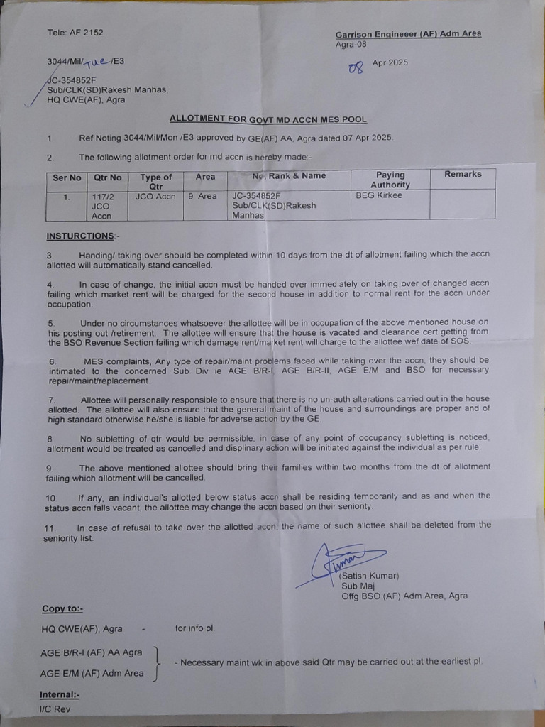 Allotment Letter | PDF