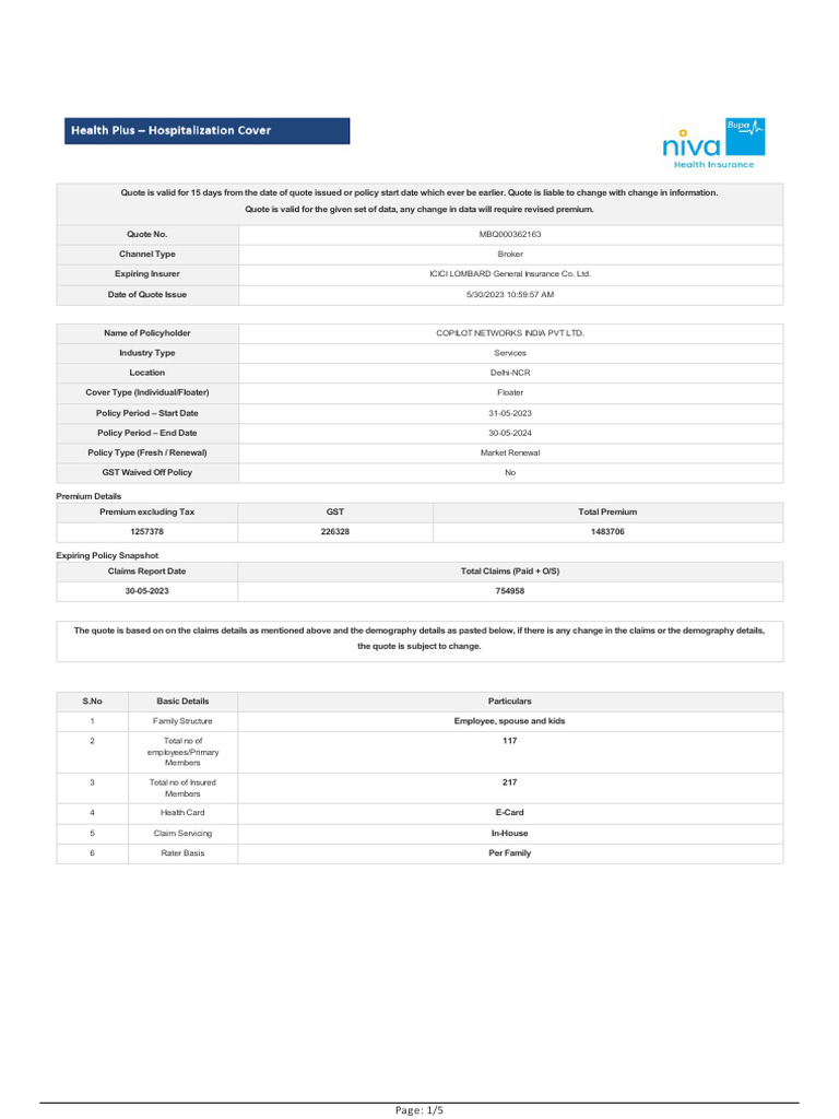 Quote - Niva Bupa | PDF | Insurance | Family Planning