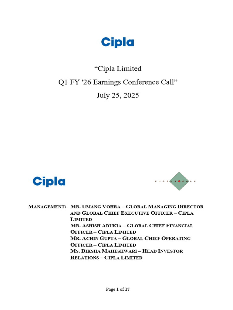 Cipla-Earnings-25Jul-2025 CC | PDF