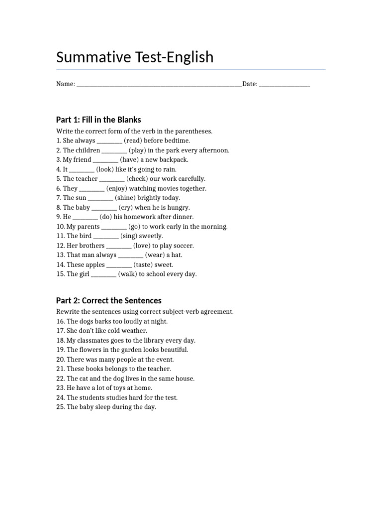 Subject Verb Agreement Worksheet | PDF | Noun | Grammatical Number
