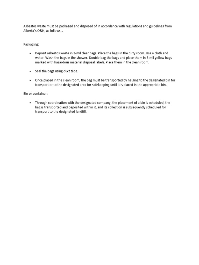 Asbestos Waste Disposal Guidelines Alberta | PDF