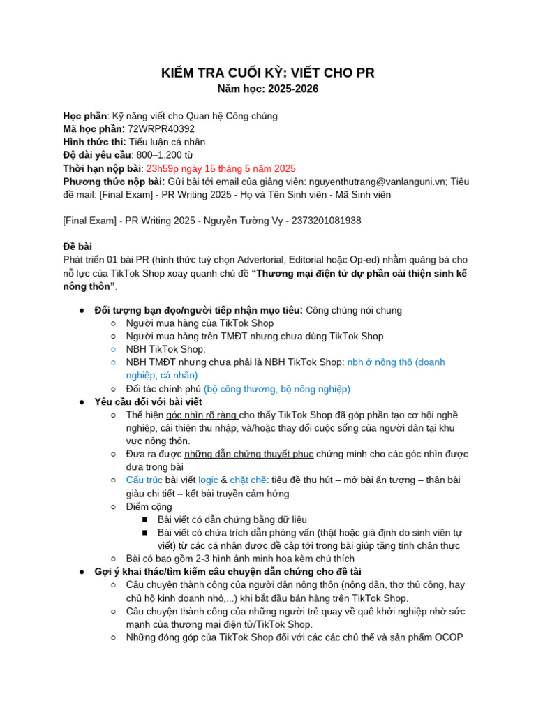 Final Assignment 1 - Writing For PR - 2025 | PDF
