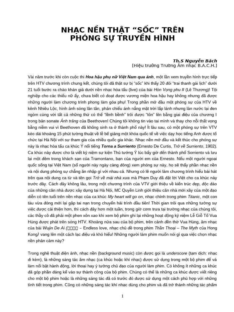 Nhac Nen Cho Phong Su Truyen Hinh | PDF