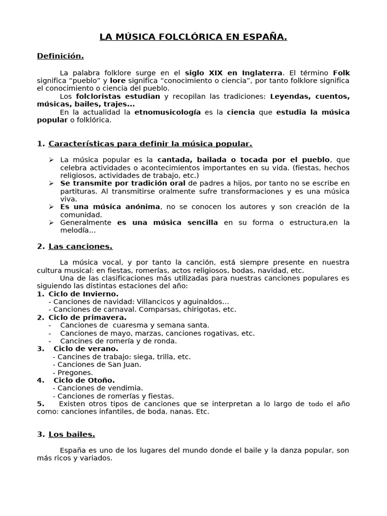 Tema 4. La Música Folclórica en España | PDF | Canciones | Folklore