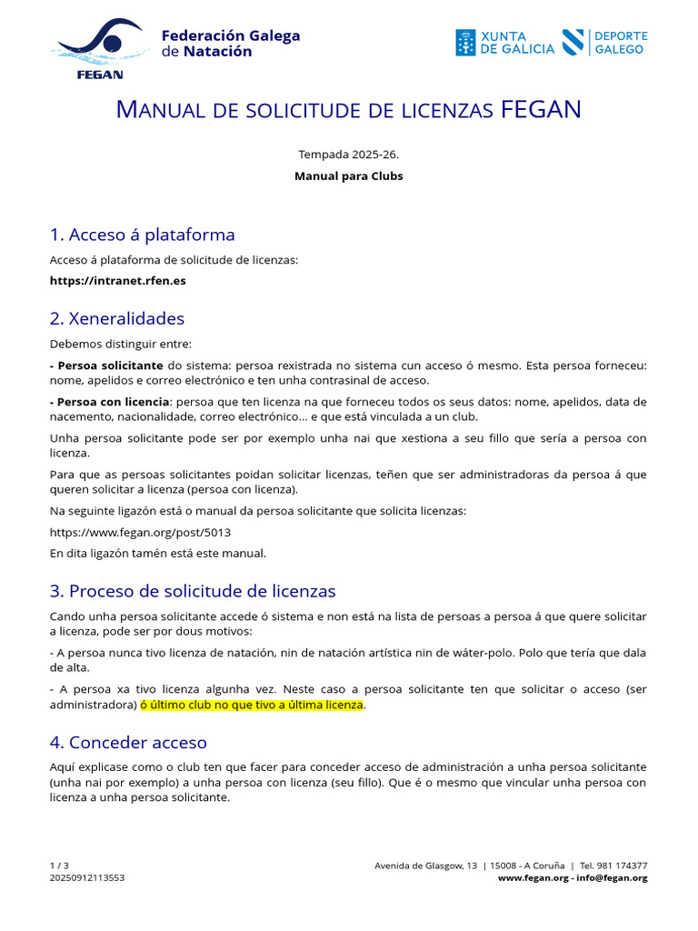 Manual Fegan Licenzas Federatio Clubs v1 | PDF