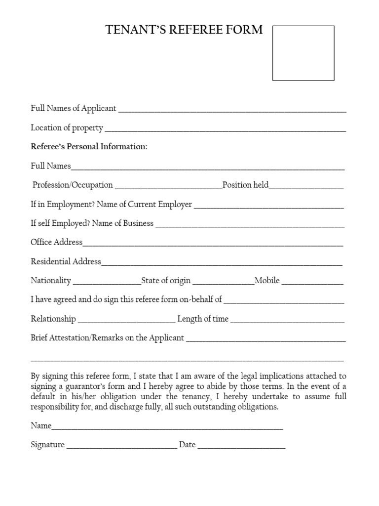 Abidakun Property Tenant Referee Form Template | PDF