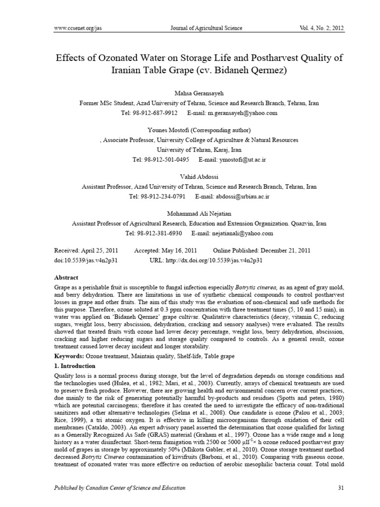 Effects of Ozonated Water On Storage Life and Postharvest Quality of ...