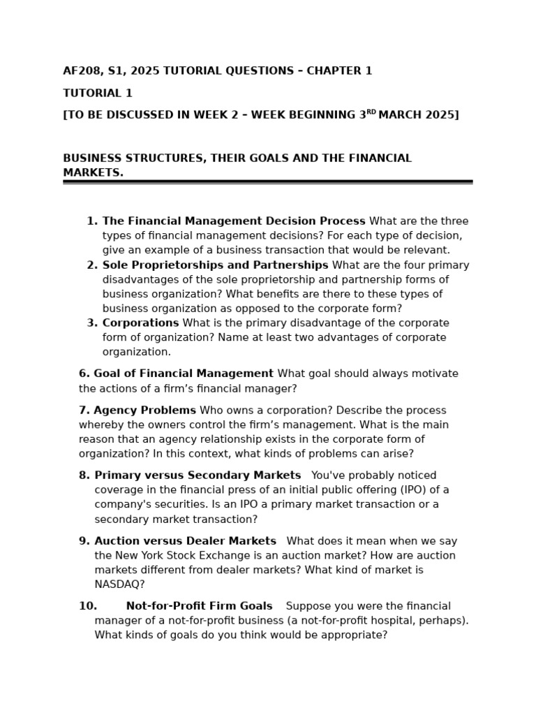 AF208 Tut 1 - Week 2 Questions | PDF | Stocks | Initial Public Offering