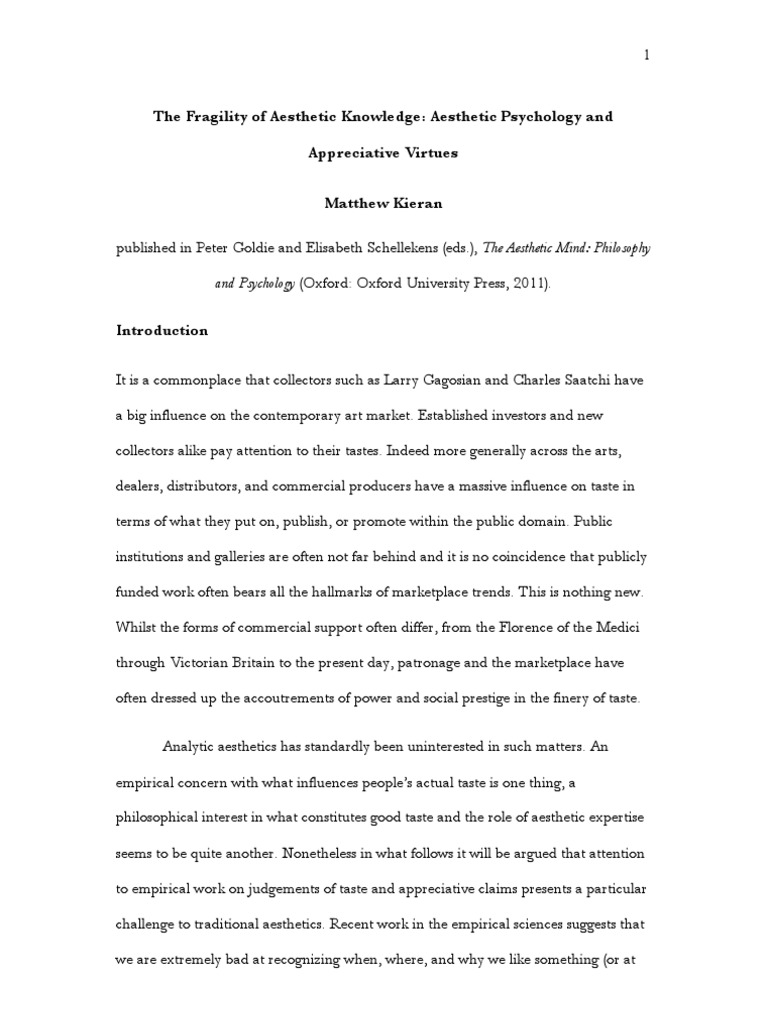 The Fragility of Aesthetic Knowledge: Aesthetic Psychology and ...
