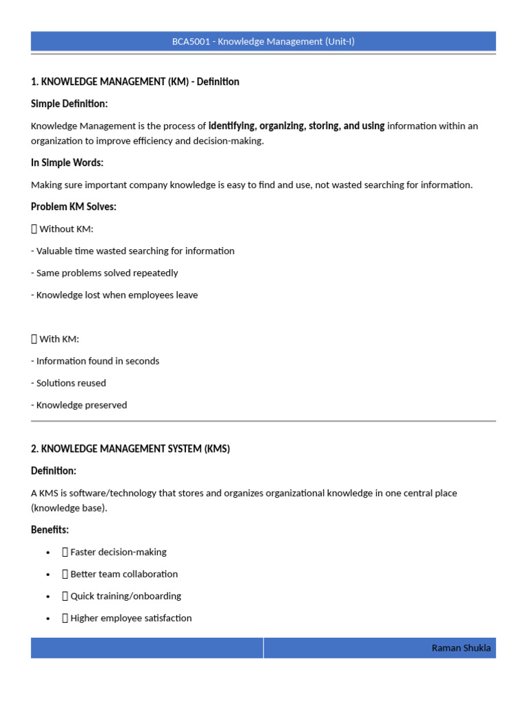 KM (Unit 1) Summary For Exam | PDF | Knowledge | Knowledge Management