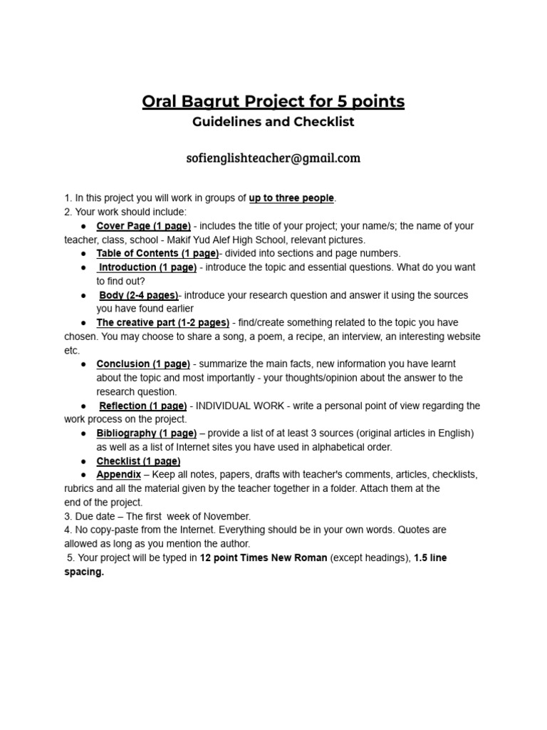 Oral Bagrut Project Guidelines | PDF | Question | Human Communication