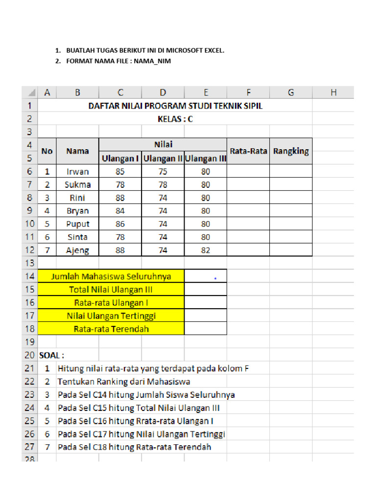 Lampiran - Tugas Perhitungan Nilai Mahasiswa - Excel | PDF