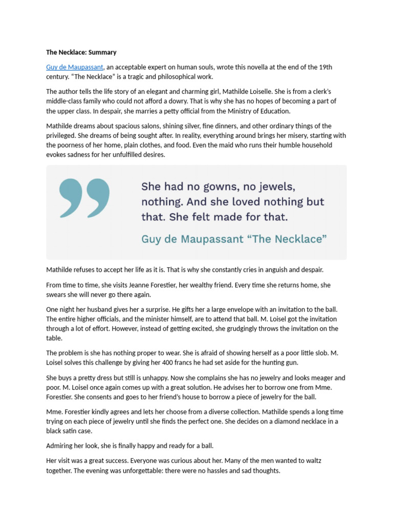 The Necklace Summary and Analysis | PDF