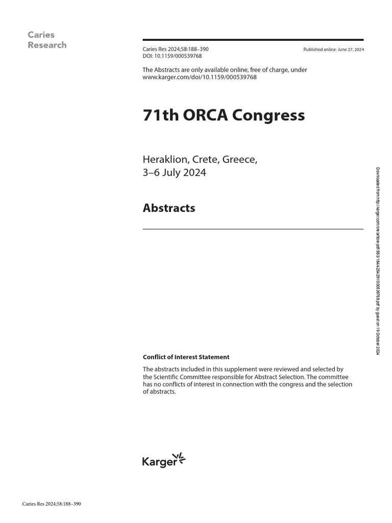 Abstract Book Caries Research ORCA | PDF | Human Tooth | Dentistry