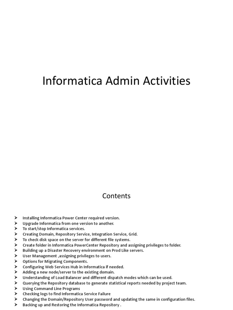 Informatica Admin Activities | PDF | Web Service | World Wide Web