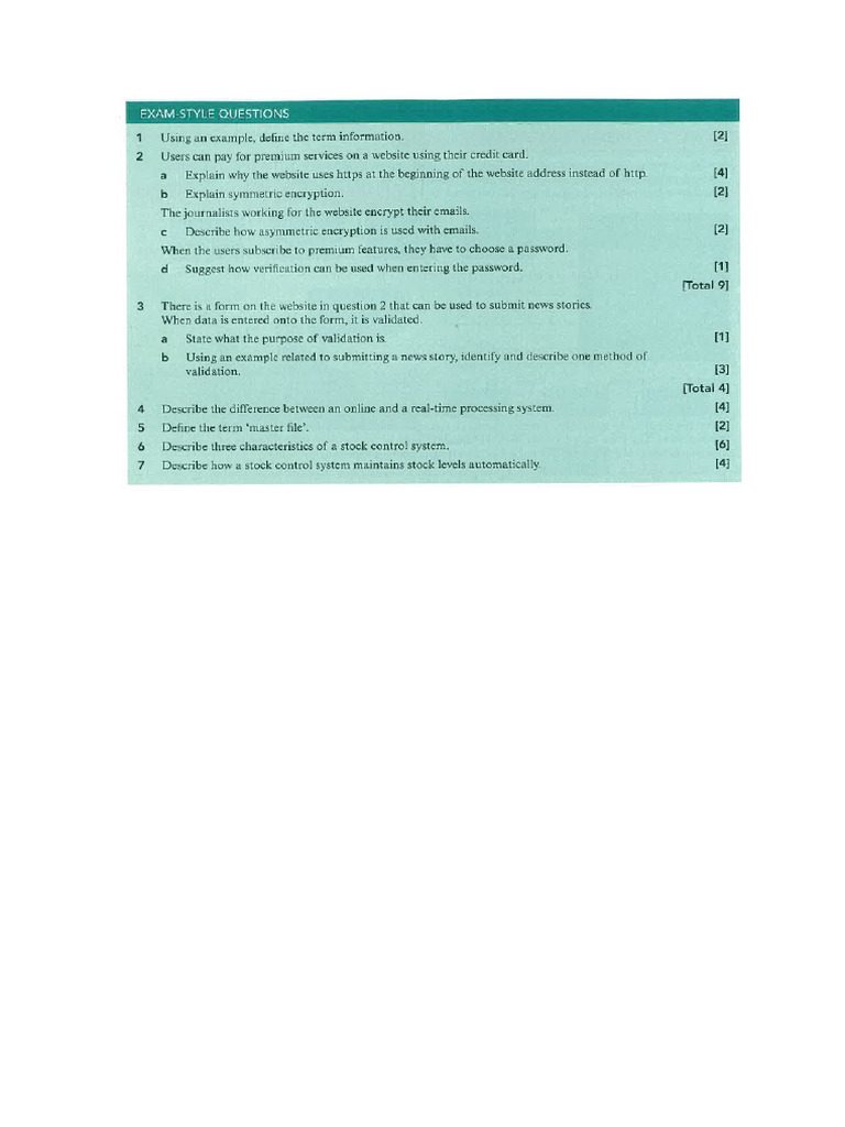 Exam Style Question Chapter 1 | PDF
