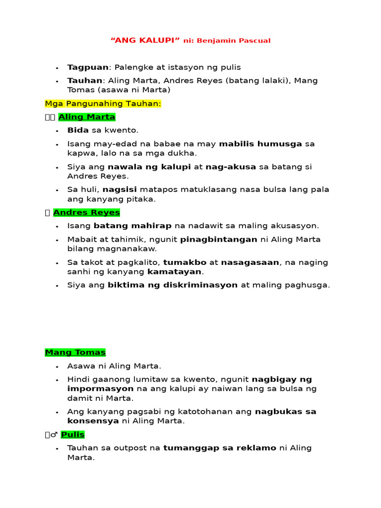 Ang Kalapi Buod | PDF