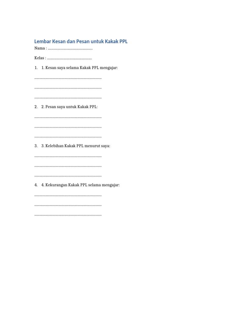 Lembar Kesan Pesan PPL | PDF