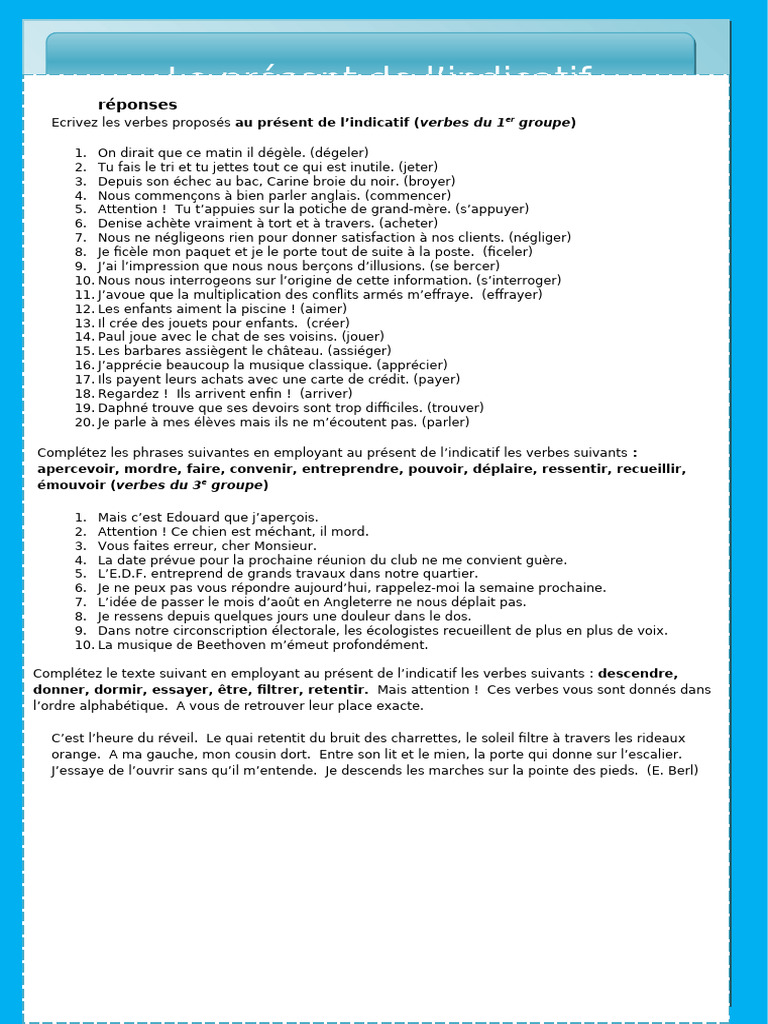 Exercices sur le présent de l'indicatif | PDF | Échecs | Théorie (échecs)