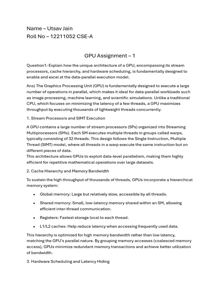 GPU Assignment 1 Utsav 12211052 | PDF | Graphics Processing Unit | Cpu Cache