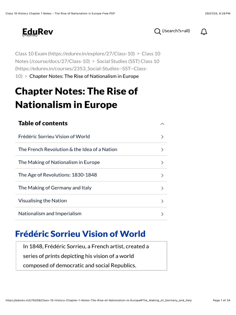 Class 10 History Chapter 1 Notes - The Rise of Nationalism in Europe ...