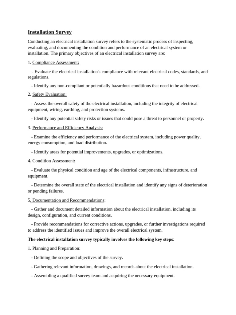 Electrical Installation Survey Overview | PDF | Power Supply | Survey ...