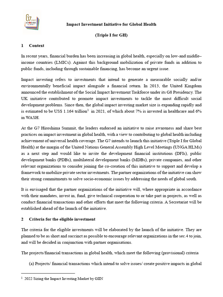 Impact Investment for Global Health Initiative | PDF | Global Health ...