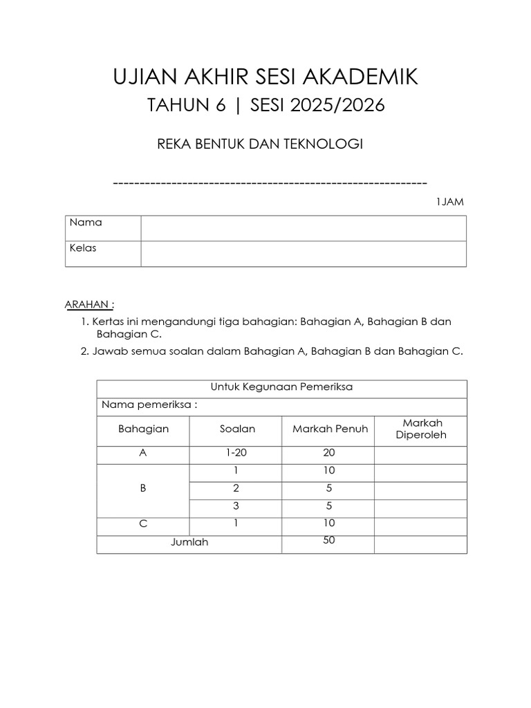 Usat RBT - Tahun 6 (Set 1) | PDF