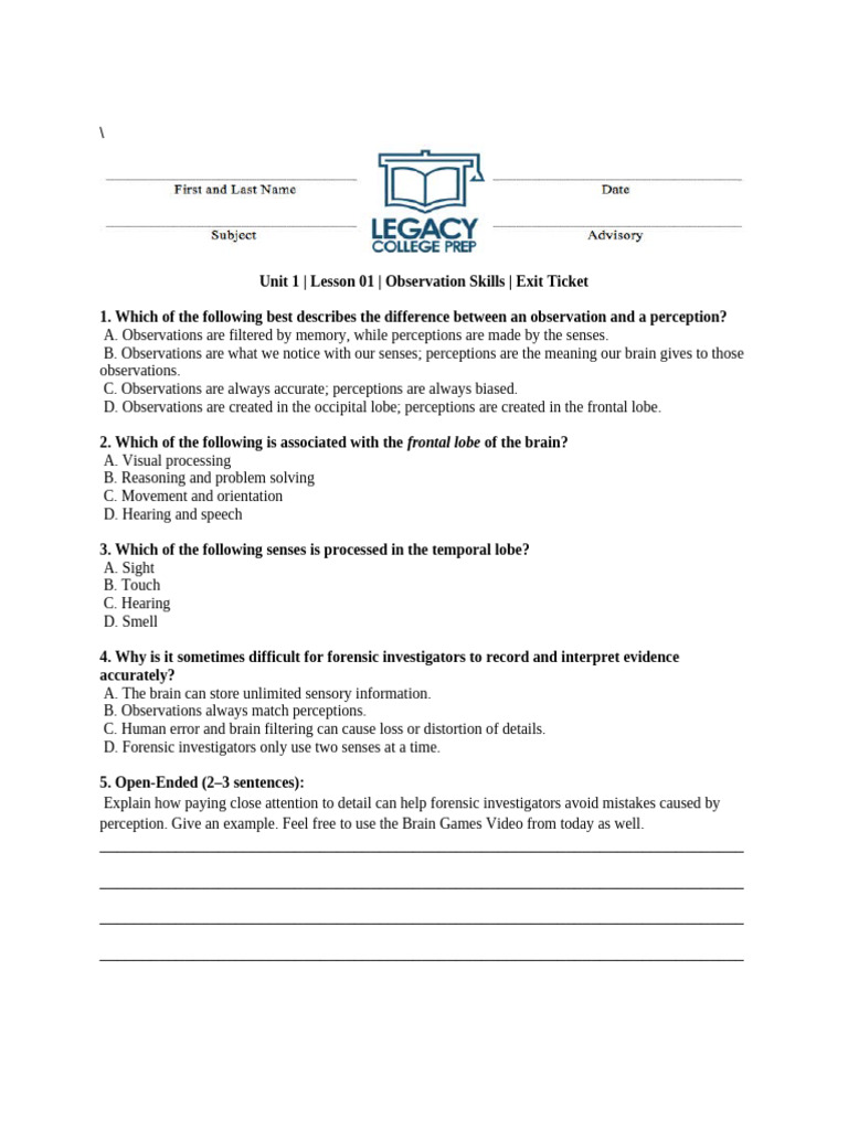 Unit 1 - Lesson 01 - Observation Skills - ET | PDF