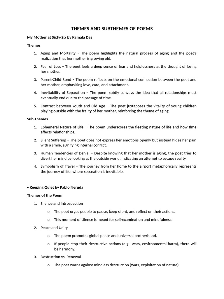 Xii Themes and Subthemes of Poems 24-25 | PDF | Patriarchy | Feminism