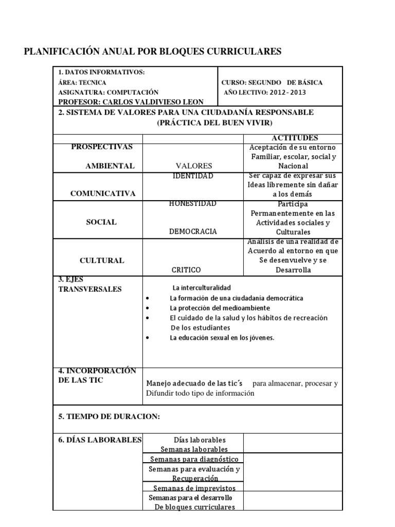 Plan Anual Computacion | PDF | Microsoft Excel | Software