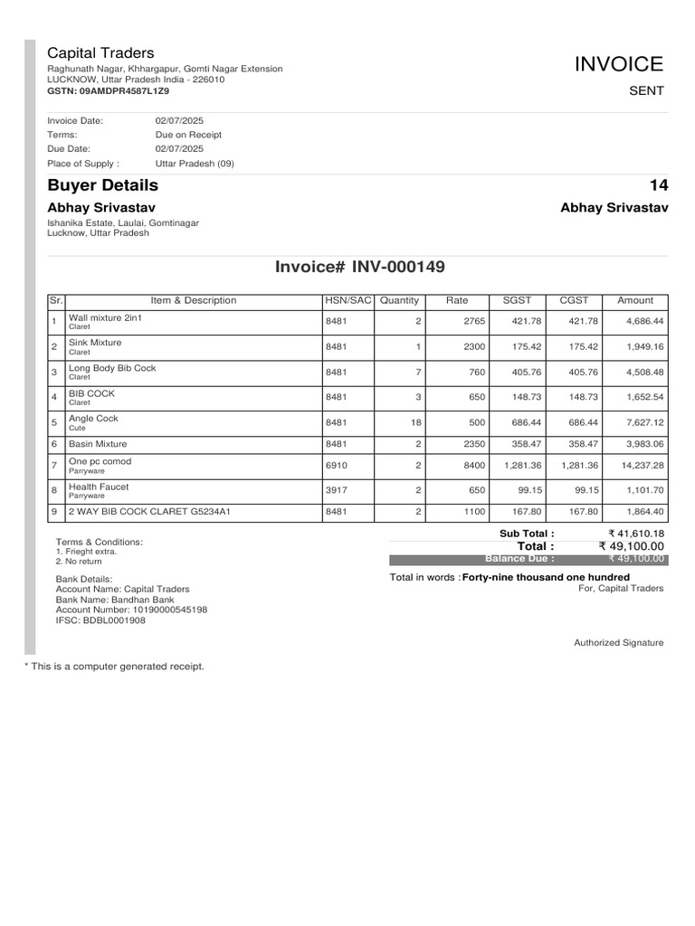 Invoice - 2025-10-11T153424.579 | PDF | Accounting | Business Documents