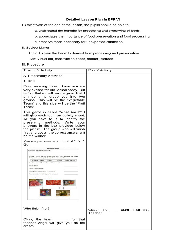 Food Processing and Preservation Lesson Plan | PDF | Food Preservation ...