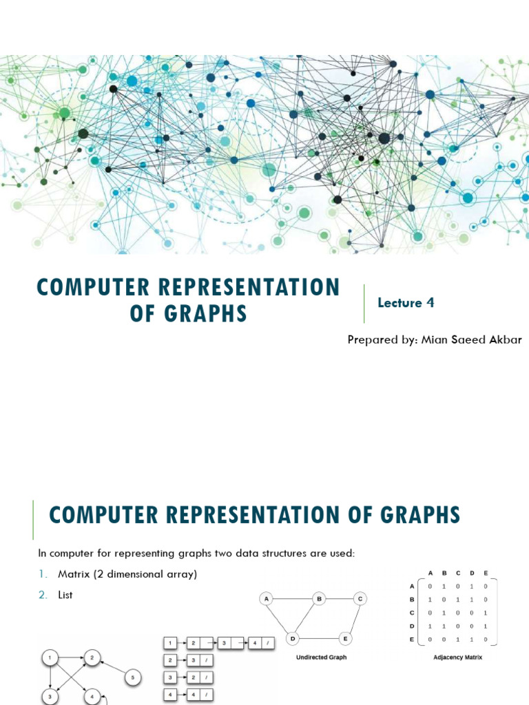 Lecture 4 Computer Representation of Graphs | PDF | Vertex (Graph Theory) | Mathematical Concepts