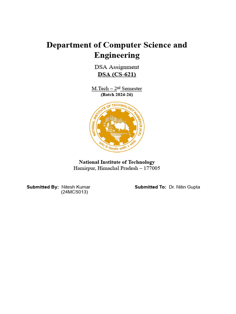 DSA Assignment 24MCS013 | PDF | Dynamic Programming | Mathematical Objects