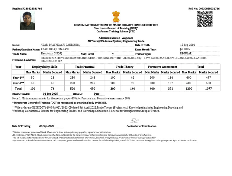 Digitally Signed by DS Directorate General of Training 01 Date: 2025-09 ...
