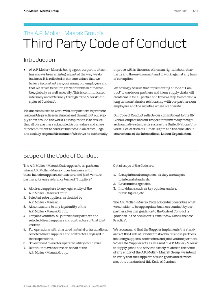 A.P. Moller - Maersk Code of Conduct | PDF | Collective Bargaining ...