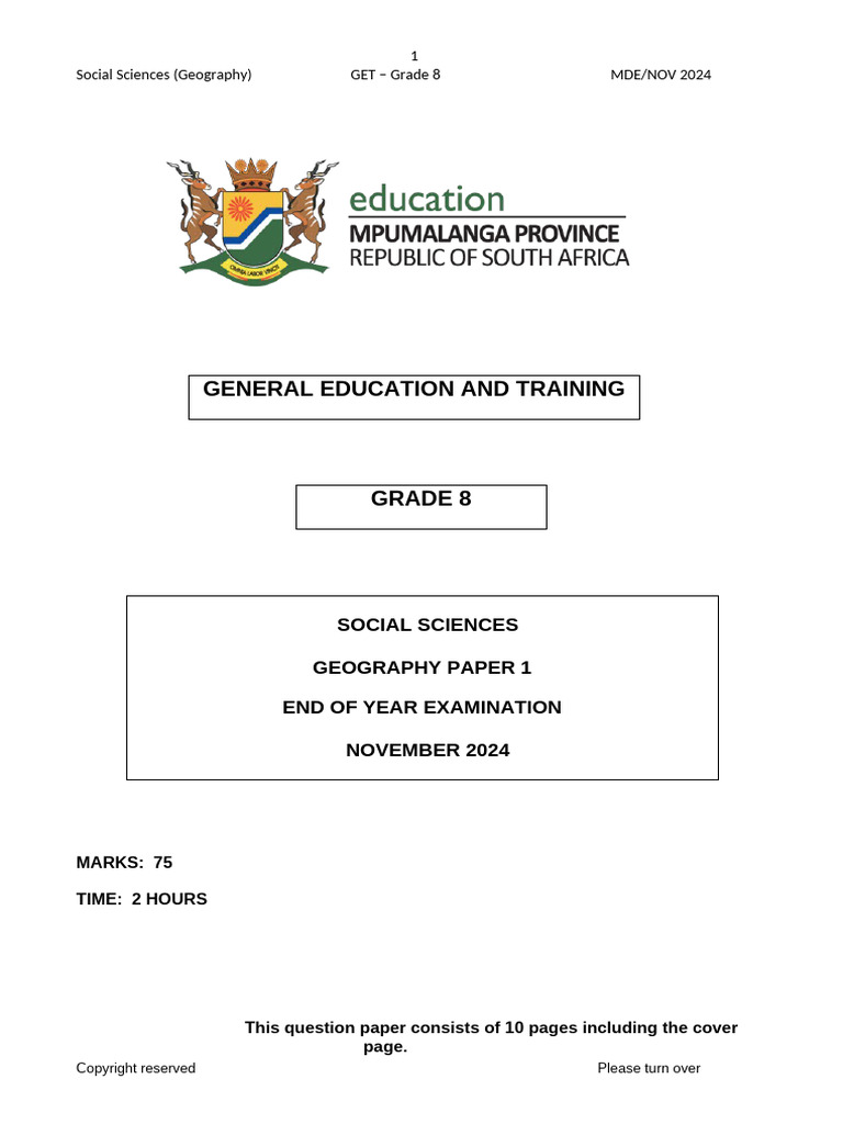 Ss Geo Grd8 Question Paper English | PDF | Port | Transport