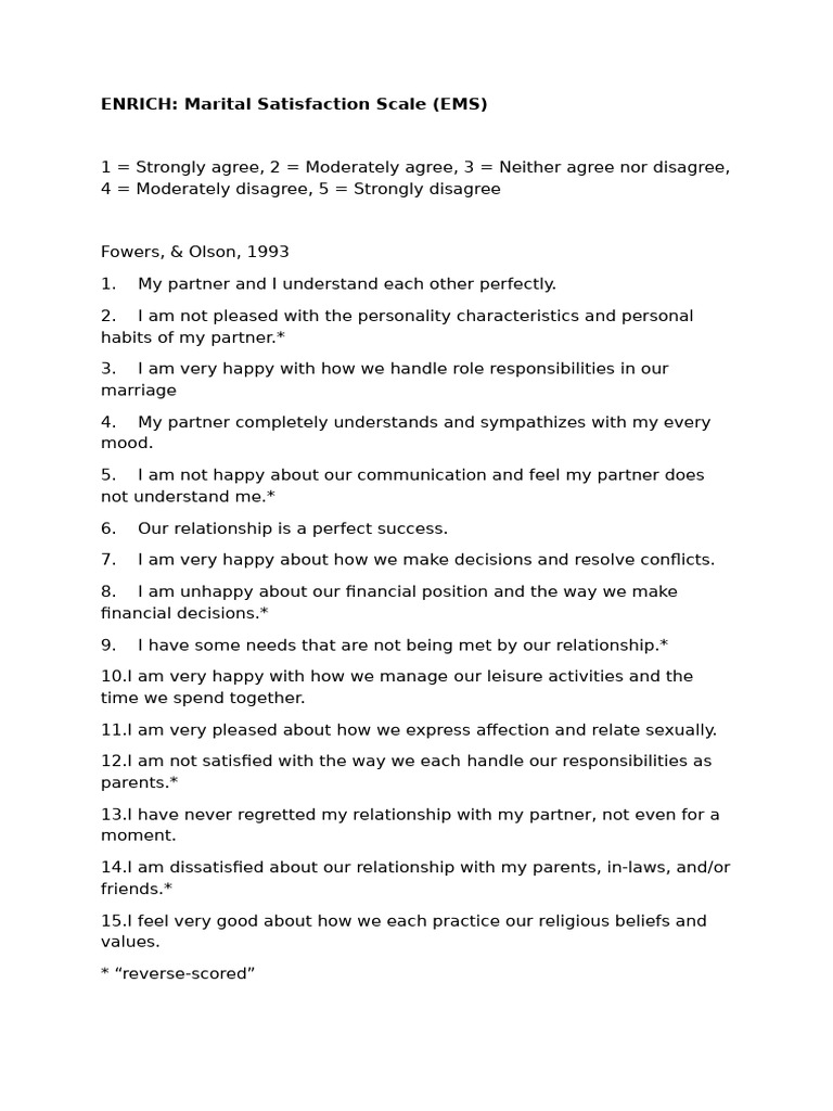 ENRICH Marital Satisfaction Scale Overview | PDF