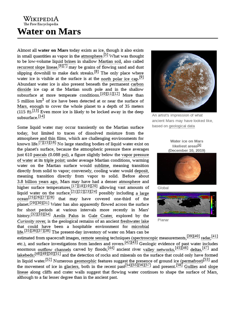 Water Ice and Liquid on Mars Explained | PDF | Mars | Minerals